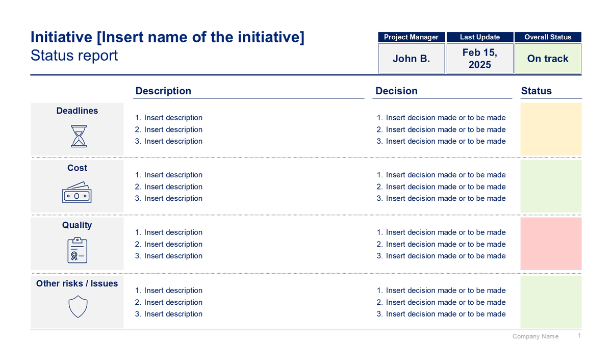 Initiative Status Report - Free PPT Template